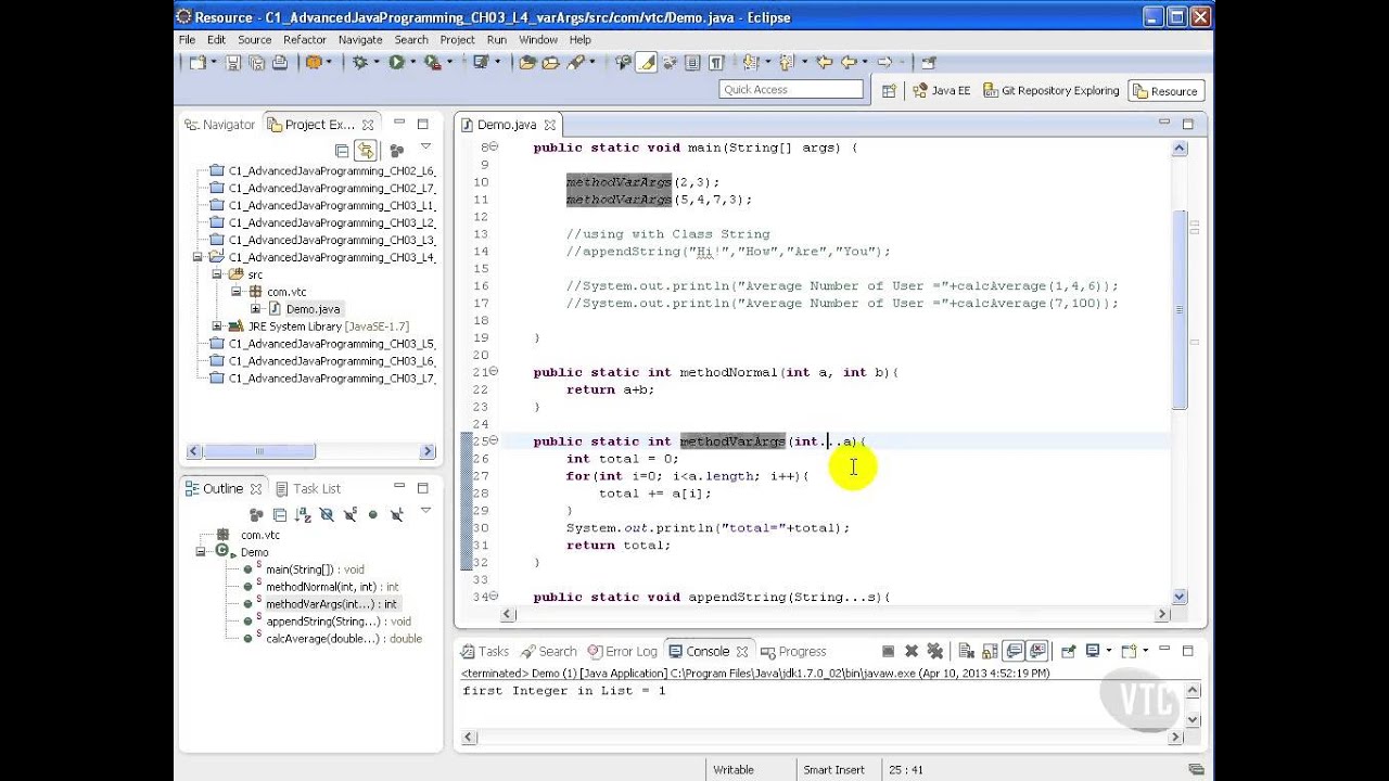 Advanced Java tutorial - varArgs