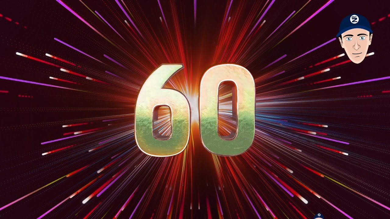 60 Second Countdown Timer with Music • Gold Number & Purple Energy Burst Animation