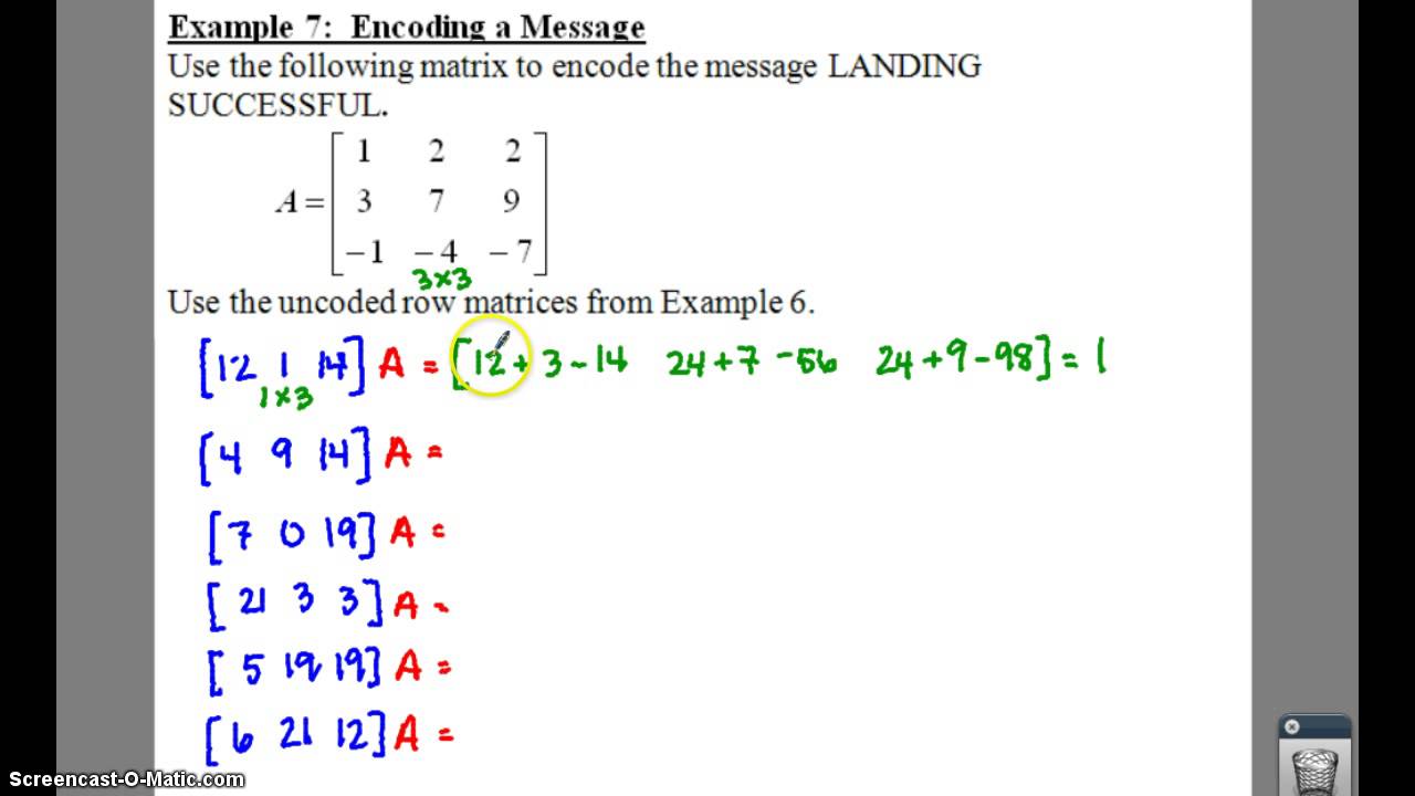 PC: 7.8 Notes: Example 7 - Encoding a Message