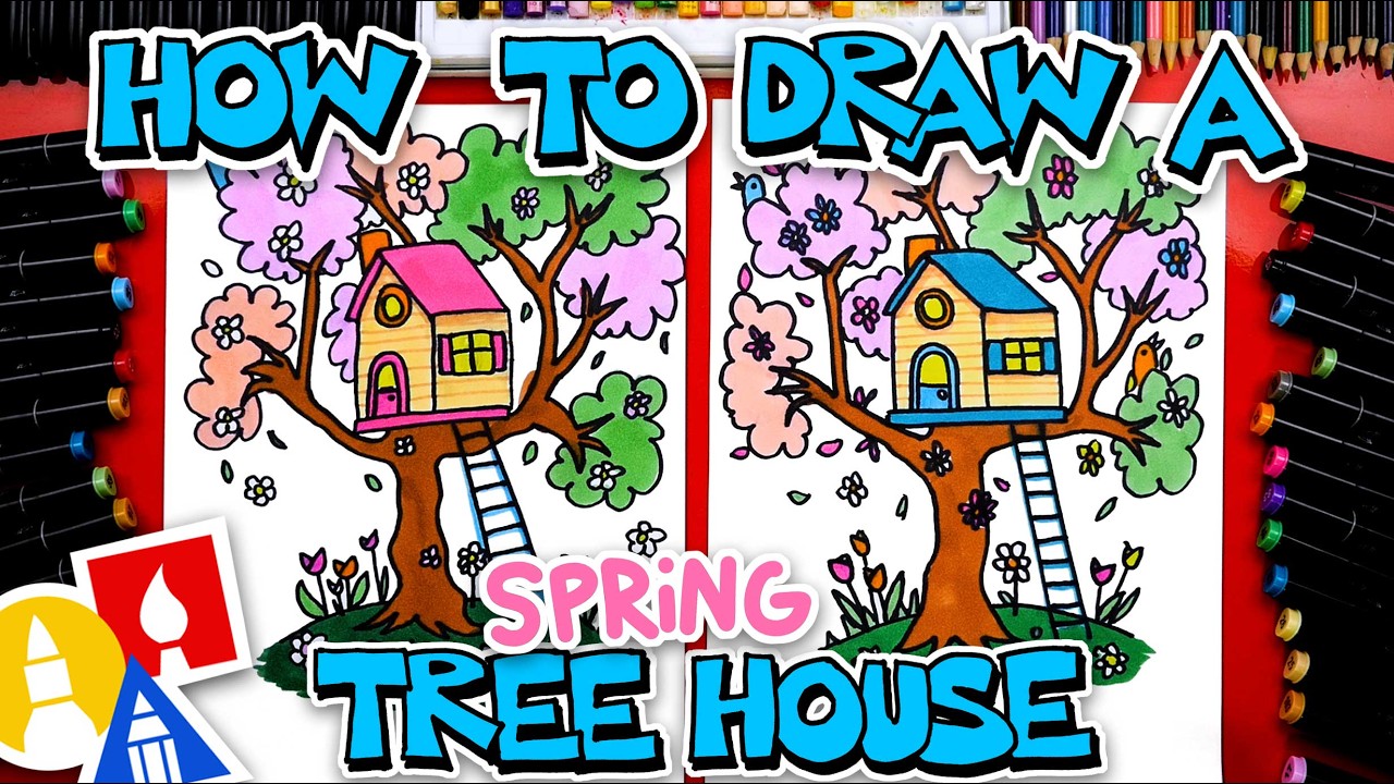 How To Draw A Spring Tree House for Kids and Beginners