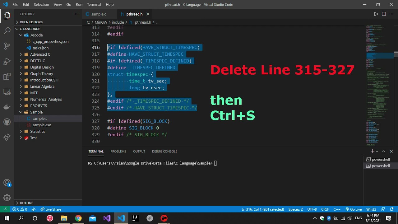 How to setup pthread.h library in VS Code under Windows OS