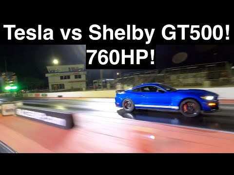 Shelby GT500 on Drag Radials Races Tesla Model S Twice, Second Time's a ...