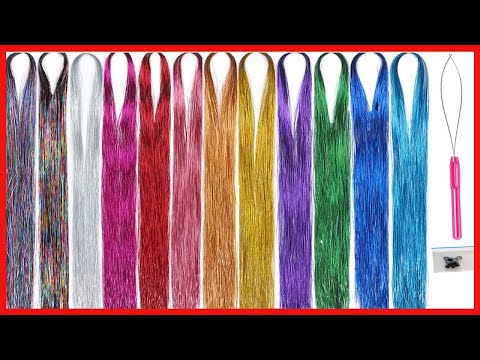 UPTOUP 46 inch Hair Tinsel with Tools 12 Colors 2000 Strands Hair Tinsel Kit Glitter Hair Extensions