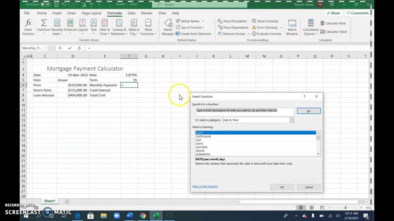 Excel Module 4 Mortgage Part 1