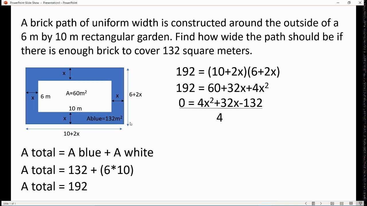 Border Word Problem Quadratic Equations