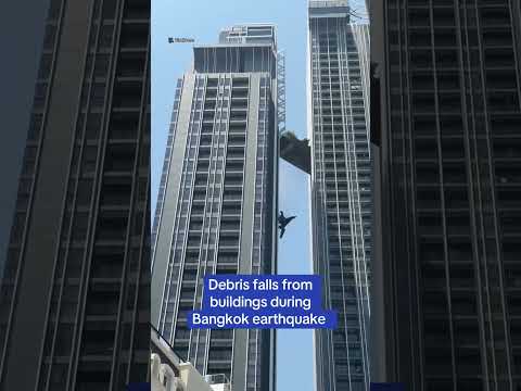 Debris falls from building during Bangkok earthquake