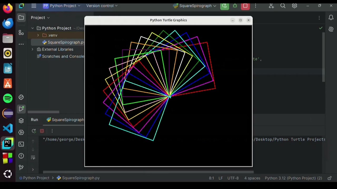 Square Spirograph Design Using Python Turtle Graphics Library | Python Turtle Project