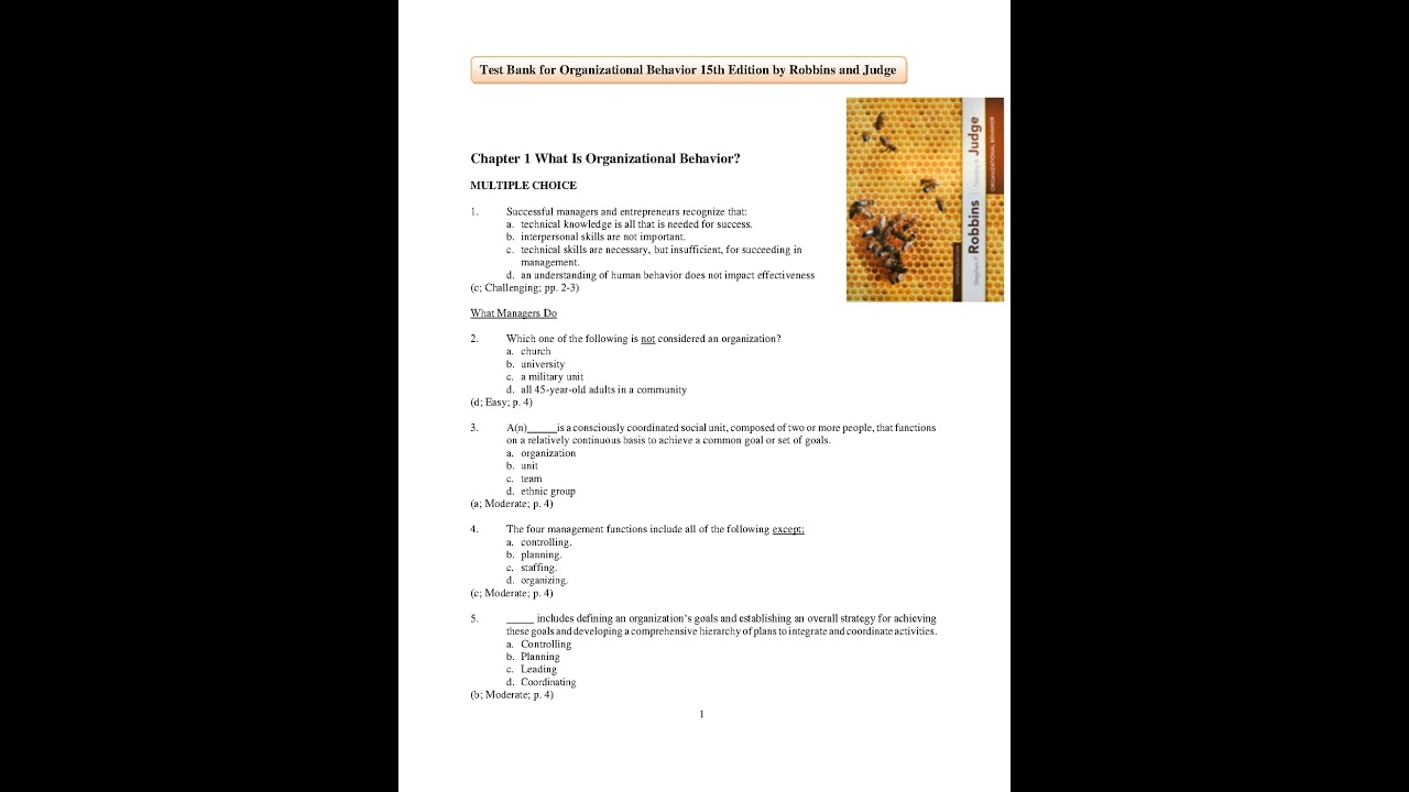 Test Bank for Organizational Behavior 15th Edition by Robbins and Judge