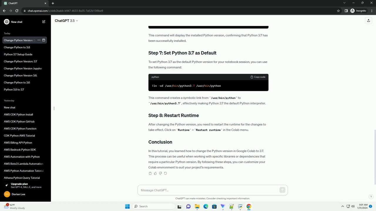 colab change python version to 3 7
