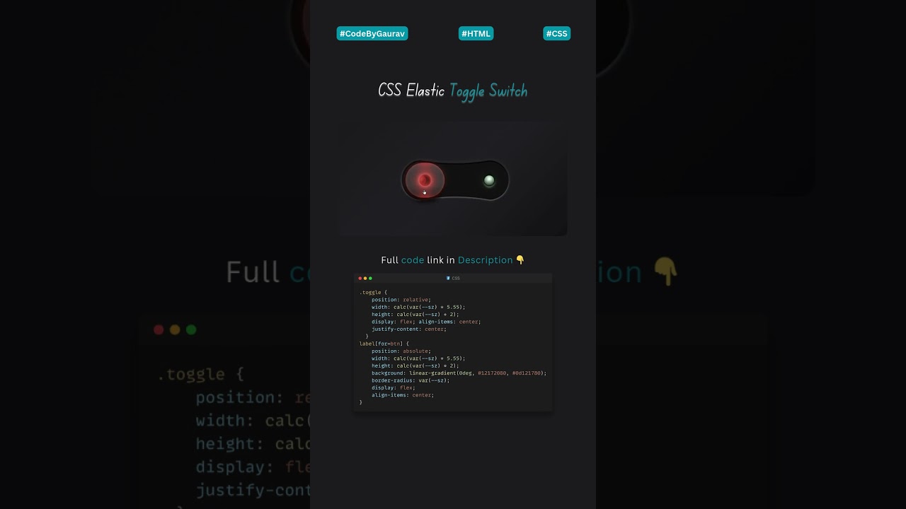 🔥 CSS Toggle Switch with Smooth Elastic Animation! #webdevelopment #coding #animation #shorts