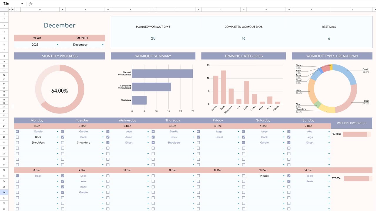 Workout Planner Spreadsheet Template for Excel & Google Sheets