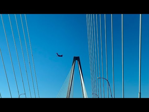 Air Force Cargo Plane Flying Low Over Ravenel Bridge Charleston SC