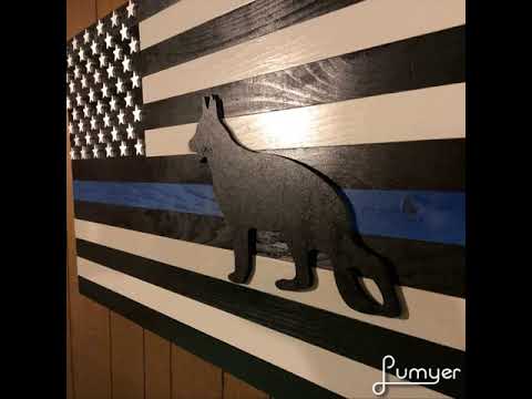 Thin Blue Line K9 Wooden Flag