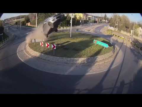 Speeding Car Goes Airborne After Slamming into Roundabout in Poland ...