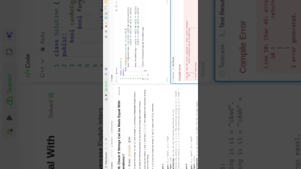 # #leetcode #coding daily leetcode problem 2839 in  Python C++ Java C JavaScript