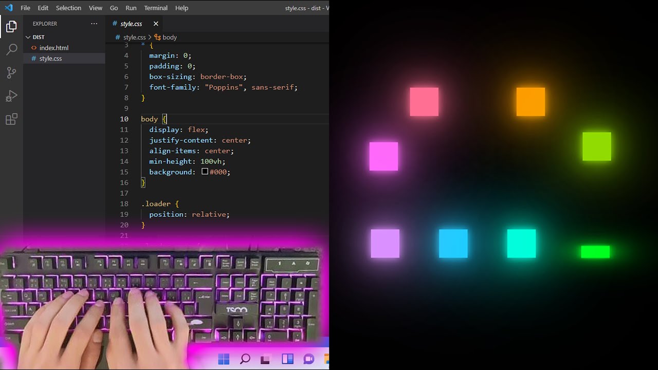 ASMR Programming - Glowing Square Loading Animation Using HTML CSS - No Talking