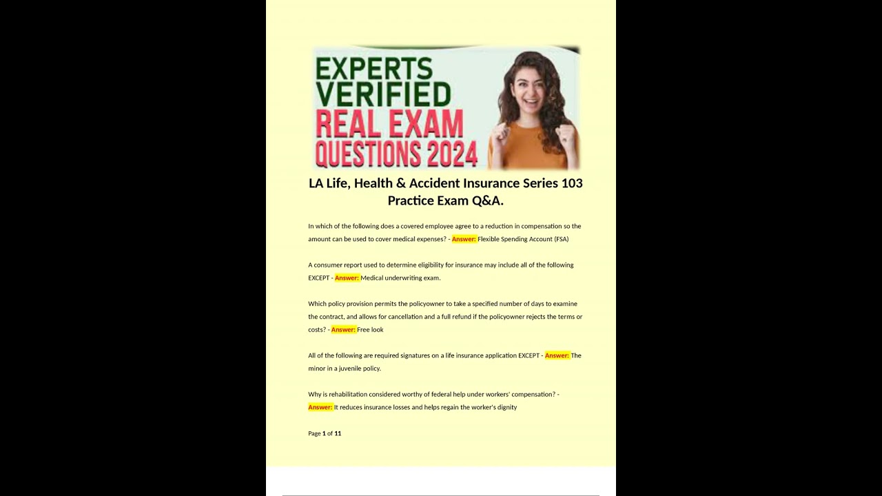 LA Life, Health & Accident Insurance Series 103 Practice Exam Q&A pdf 1