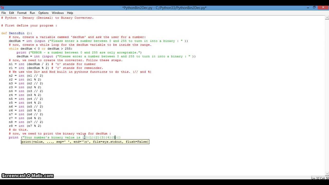 Python Programming - Denary to Binary Converter