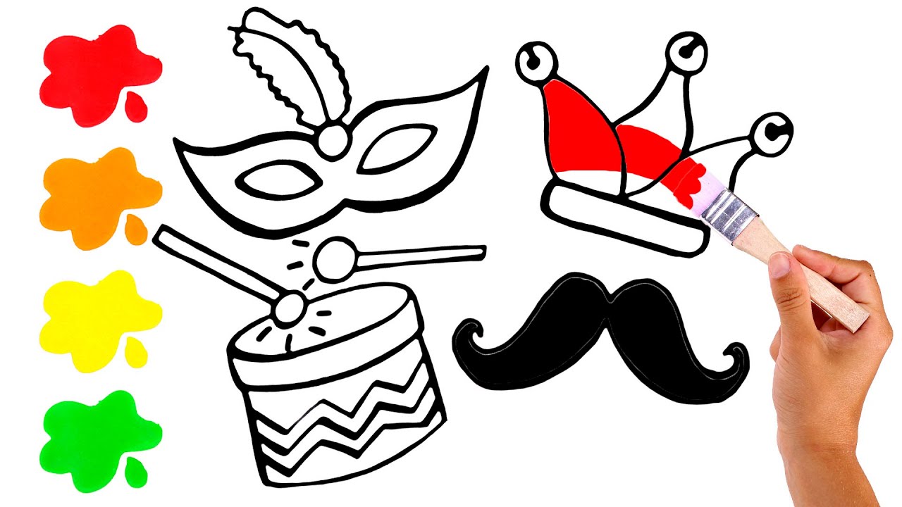 Dibujo de Carnaval para colorear 🎭🤹‍♀️Vídeos para niños.