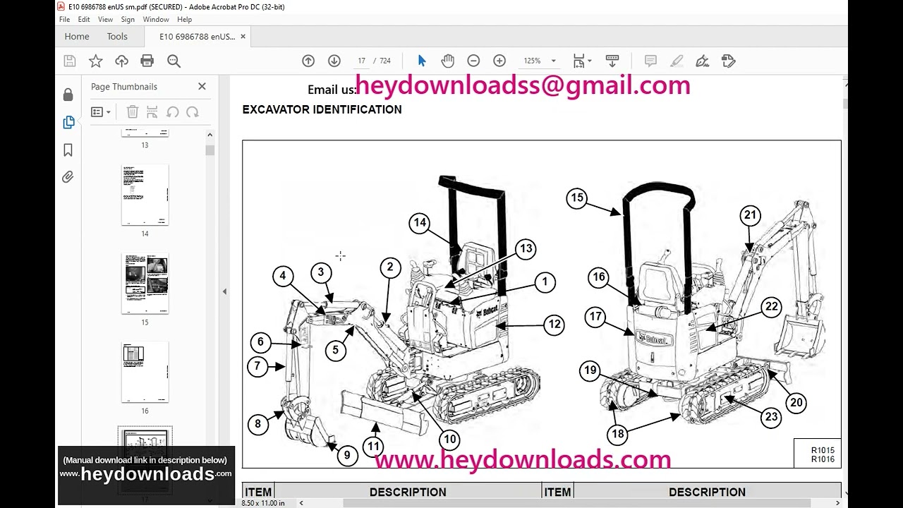 Bobcat E10 Compact Excavator Service Manual 6986788 (08-20)