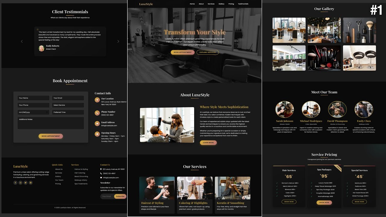 Responsive Hair Salon Website Using HTML CSS Javascript & Bootstrap 5.3 | Navbar & Hero Section