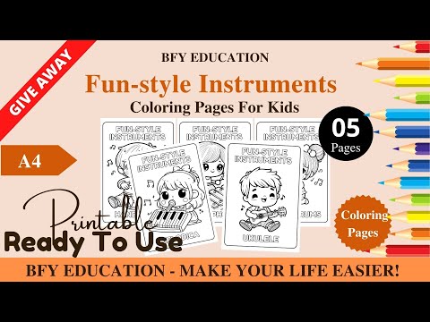 1102 FREE Fun style Instruments Coloring Pages For Kids | Color and Learn | 5 Pages