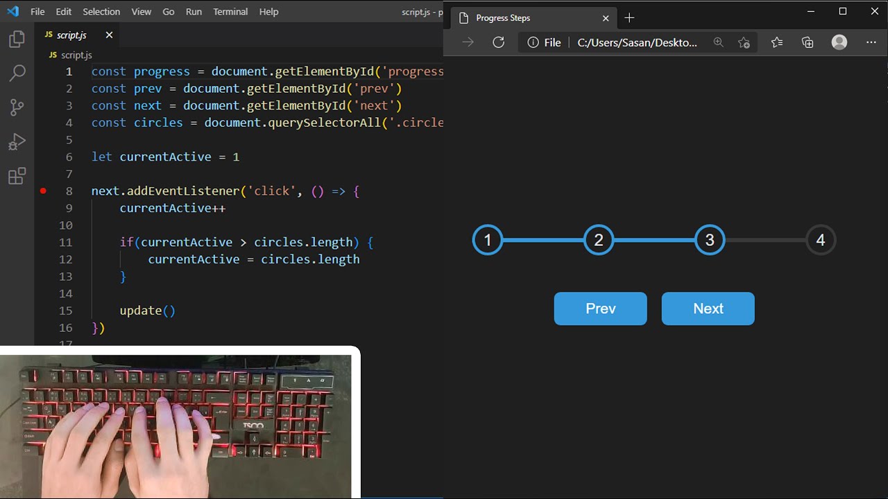 ASMR Programming - Progress Steps using HTML CSS and JavaScript - No Talking