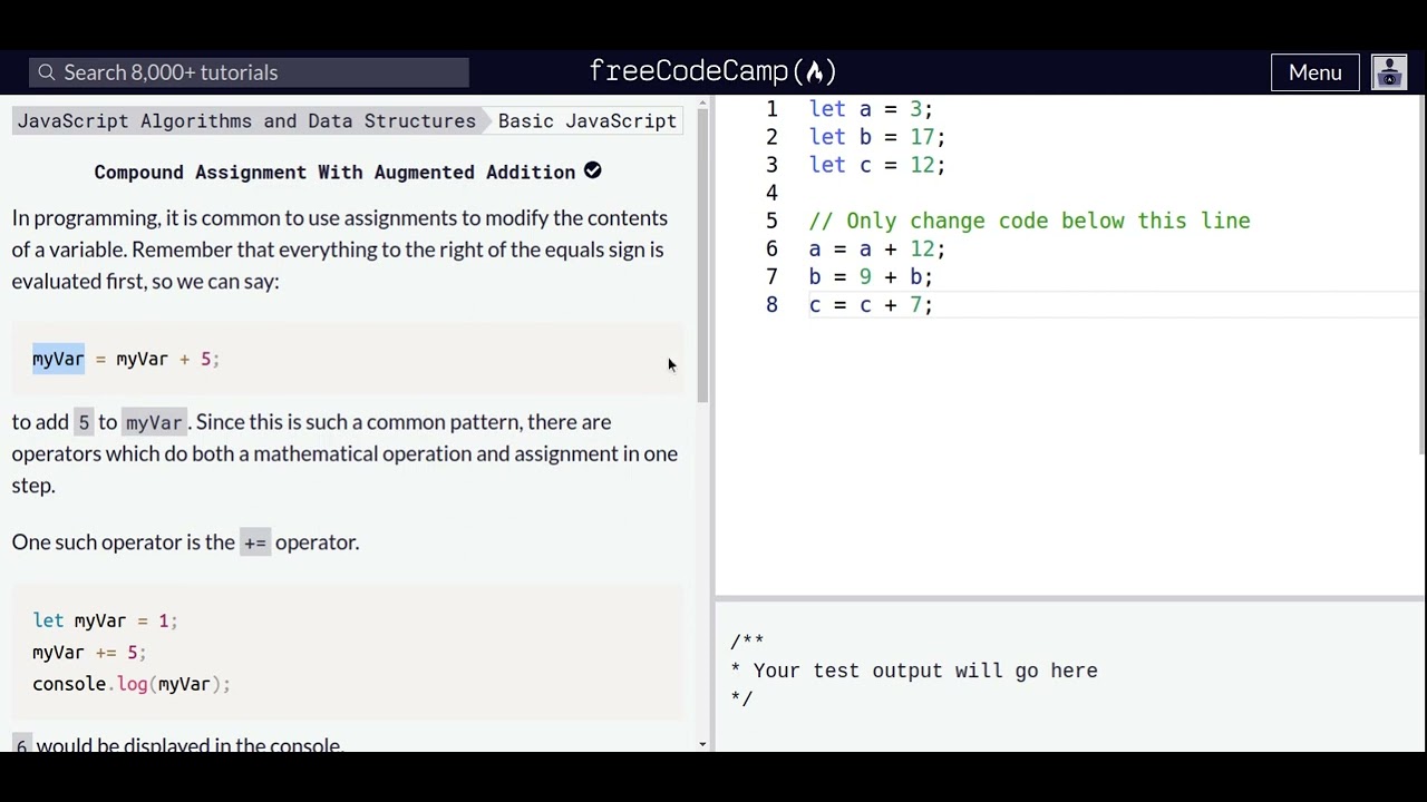 Lesson 21 | Basic JavaScript | Compound Assignment With Augmented Addition