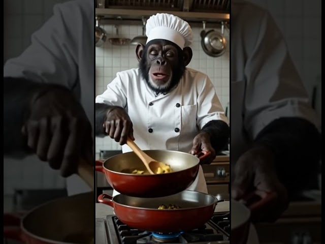 Chimpanzee chef cooking #cute #animals #ai #funny