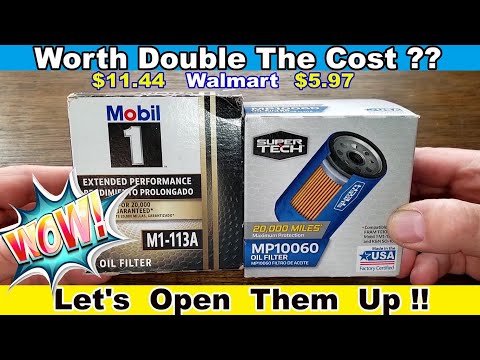 Mobil 1 M1-113A Oil Filter Cut Open vs. Walmart Supertech MP10060 Oil Filter Cut Open Comparison