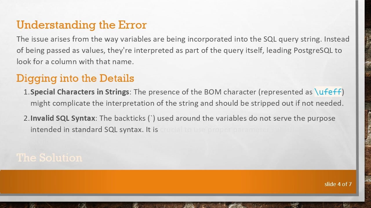 Resolving the PostgreSQL Database Error: column does not exist