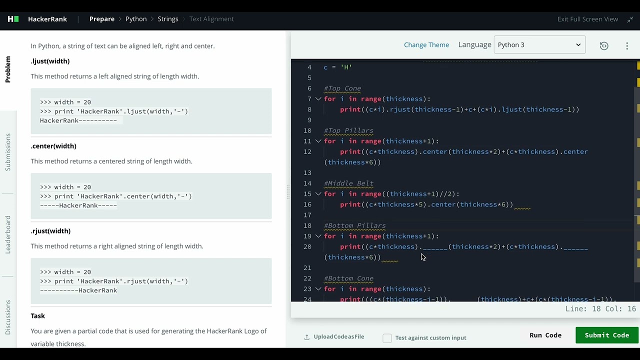 Hackerrank Python Solution #7 Strings - Python: Text Alignment