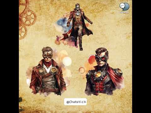 Steampunk Superheroes Watercolor Clipart Mega Pack - 200 PNG 3200x3200 Transparent Background