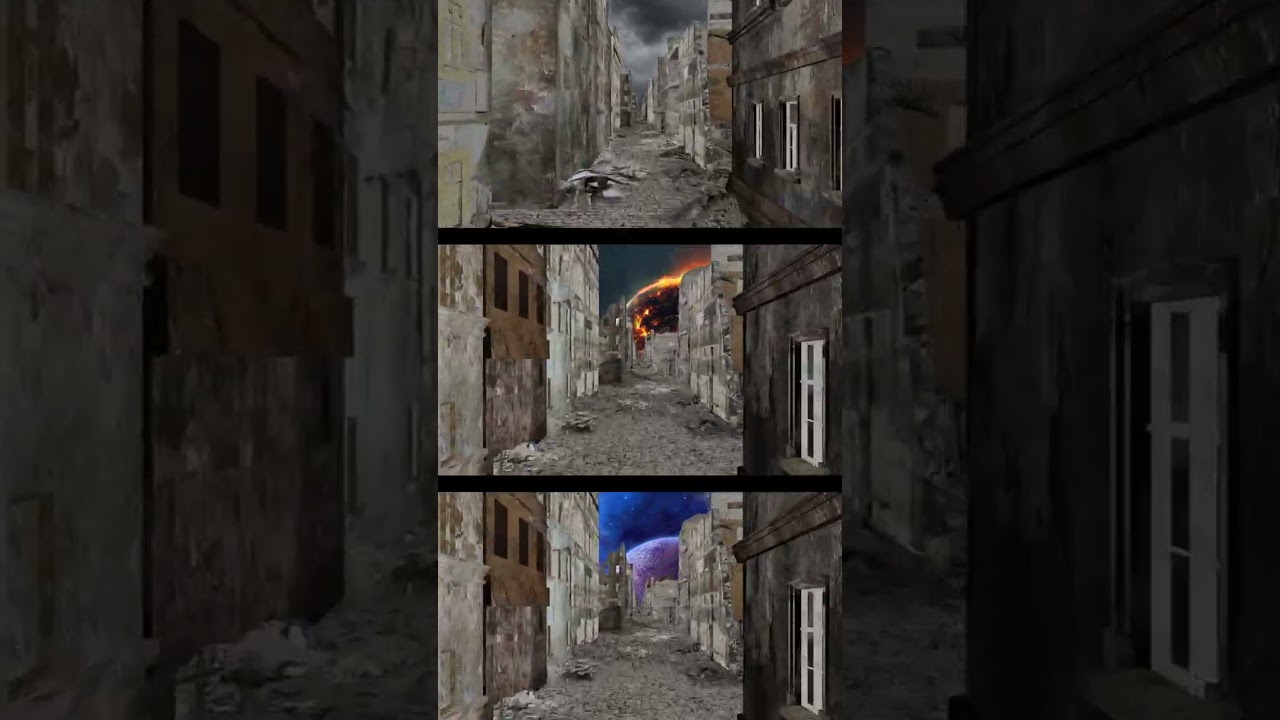 Walk along the ruined city street after apocalypse. Realistic 3D animation. #shorts #shortsvideo