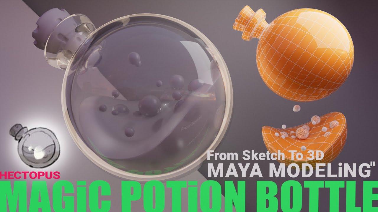 Potion Bottle 3D Modeling in Maya