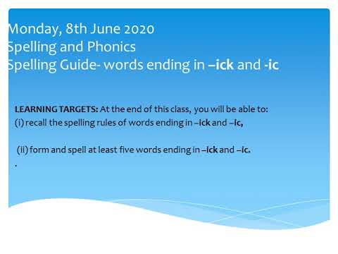 ick and ic Words Ending
