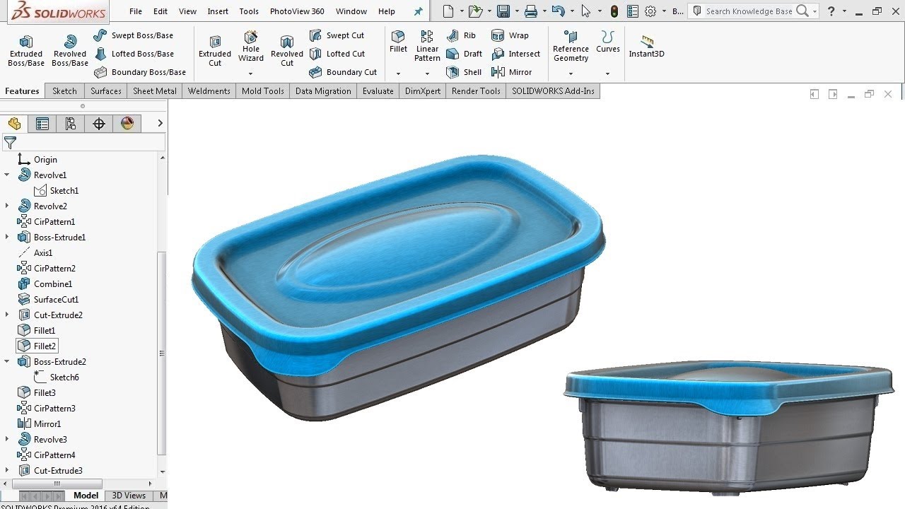 Advanced Surface Modeling - Plastic Container - Solidworks Tutorial