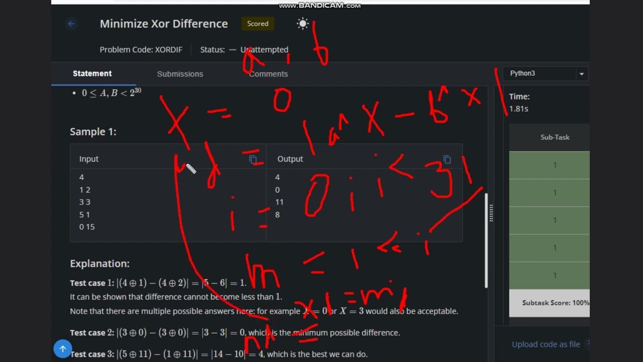 Minimize Xor Difference | XORDIF| Codechef STARTERS 101 | Full Solution