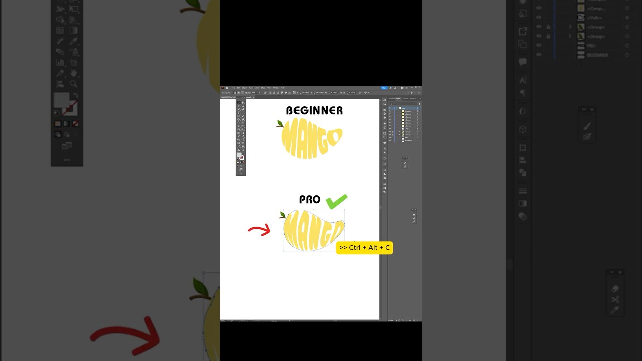 Illustrator 2025: Turn the Word Mango into a Unique Mango Vector with the Make with Top Object Tool!