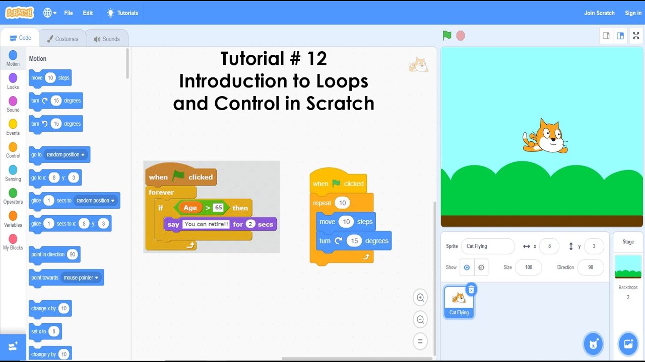 Repeat Loop, Forever Loop and Wait for seconds in Scratch Programming | Tutorial # 12