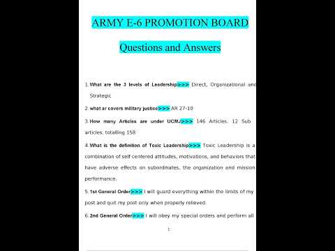 U S ARMY PROMOTION E6 PROMOTION BOARD QUESTIONS AND ANSWERS 2022/2023 VERIFIED ANSWERS