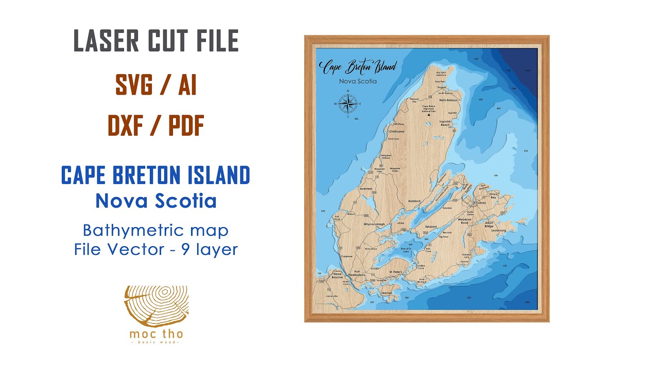 Digital file SVG - Cape Breton Island Nova Scotia wooden map 3d nautical