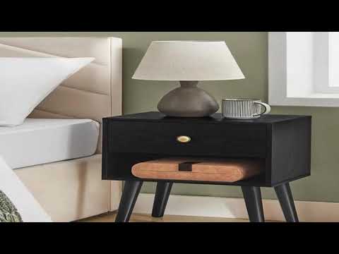 VASAGLE Bedside Table, Side Table with Storage Drawer and Open Shelf, Solid Wood Legs, End Table for