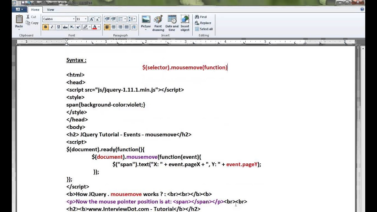 MOUSEMOVE METHOD JQUERY DEMO