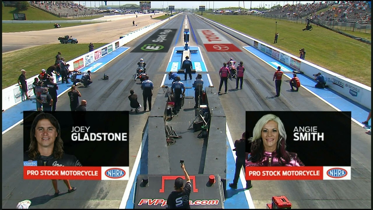 Joey Gladstone, Angie Smith, Pro Stock Motorcycle, Semi Final Eliminations, Menards Nationals Presen
