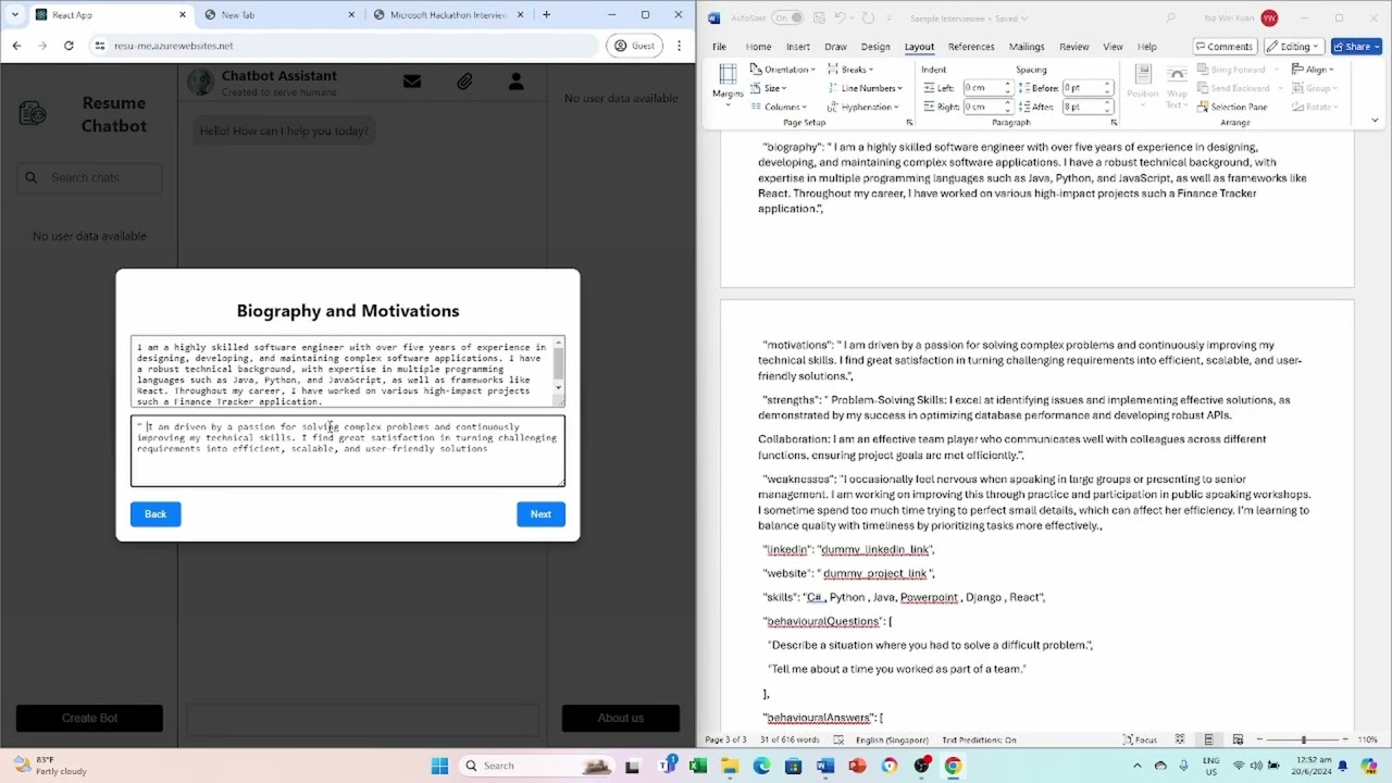 Microsoft Developers AI Learning Hackathon: Team ResuME