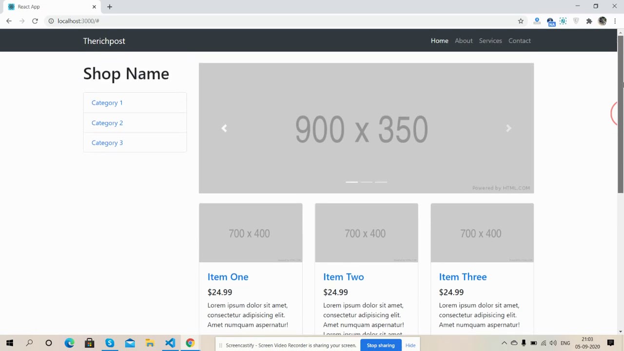 Reactjs Shopping Template Working Example
