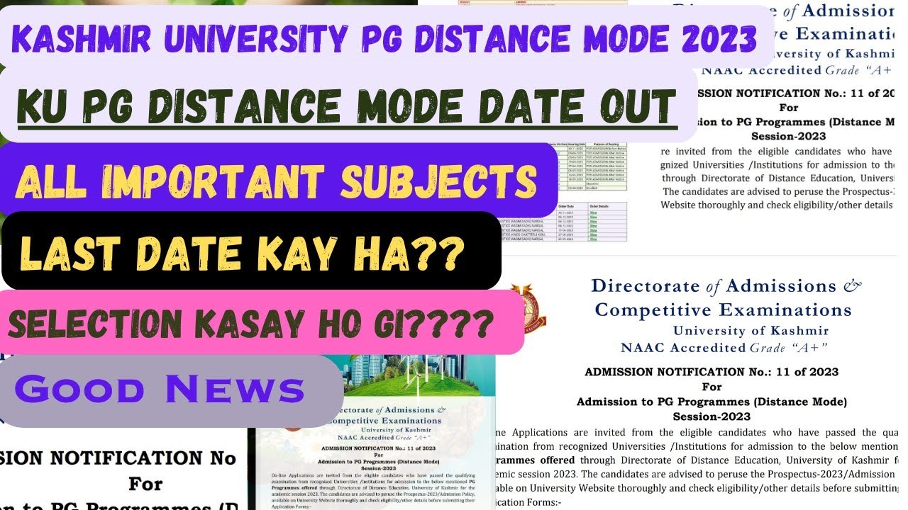 Kashmir University Admission To PG Distance Mode Session 2023 || Kashmir University admission date