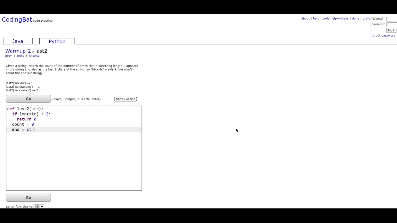 Warmup-2 (last2) Python Tutorial || Codingbat.com