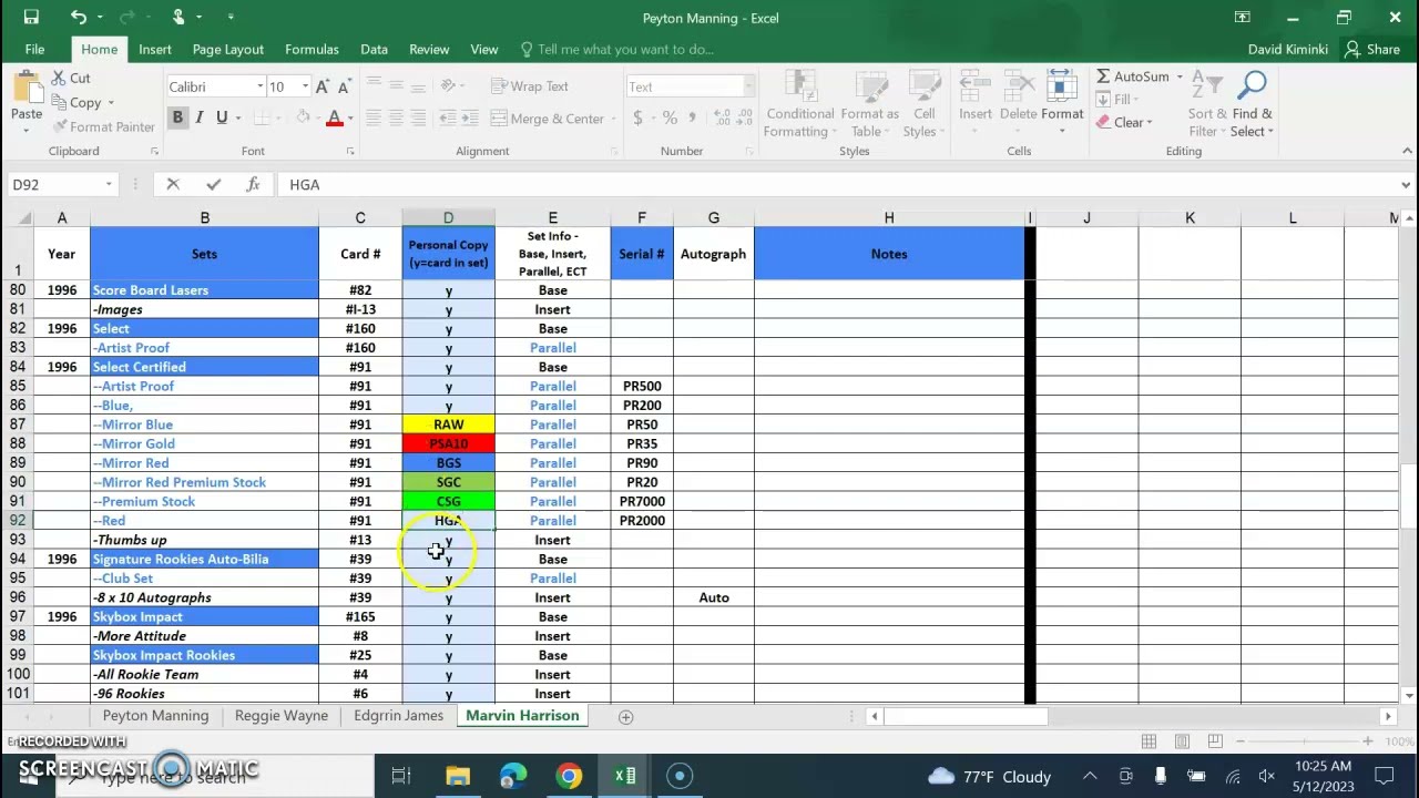 Peyton Manning & Friends Rookie Card and Collection Tracker- On Etsy